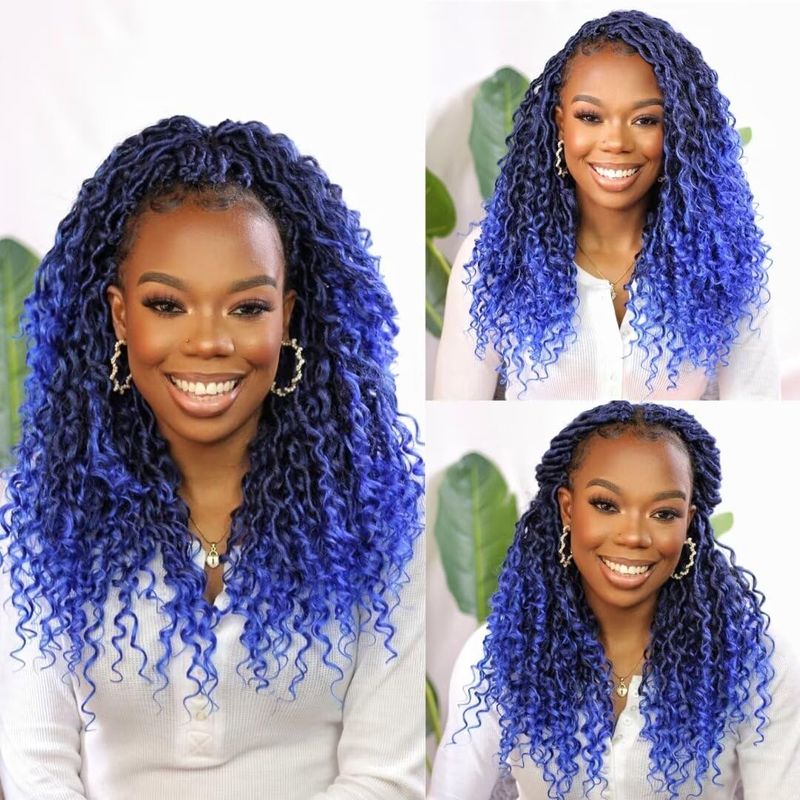 Alimiriam New Goddess Locs Crochet Hair 6 Packs 14 inch Blue Boho Faux ...