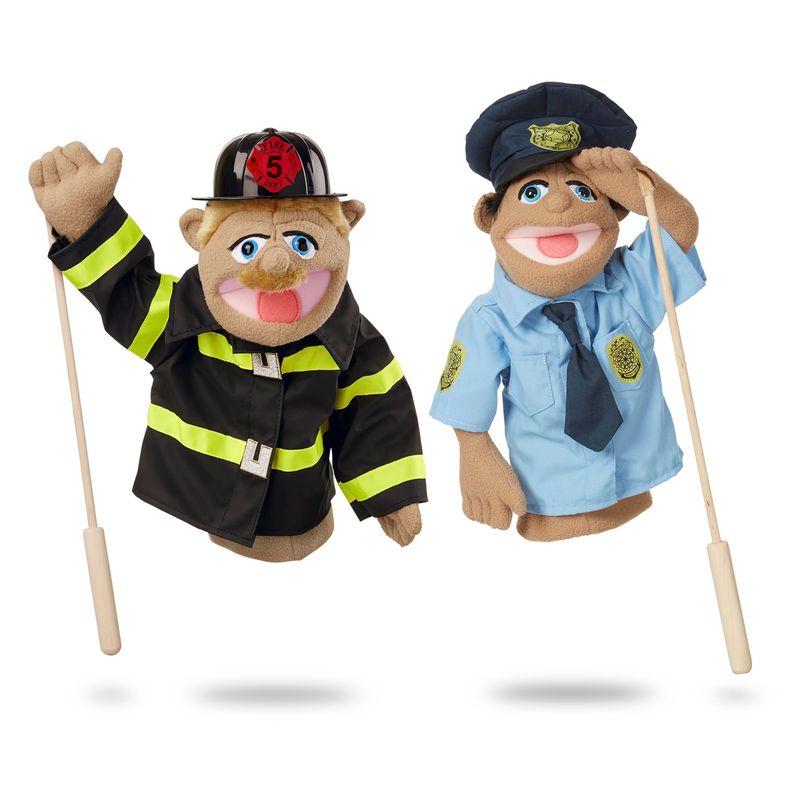 Melissa & Doug Rescue Puppet Set - Police Officer and Firefighter ...