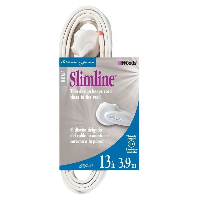 SlimLine 2237 Flat Plug Extension Cord, 2-Wire, 13-Foot, White ...