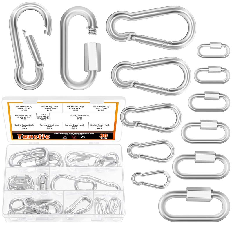 Tanstic Quick Link Chain Connector & Carabiner Clip Kit, Assorted Sizes ...