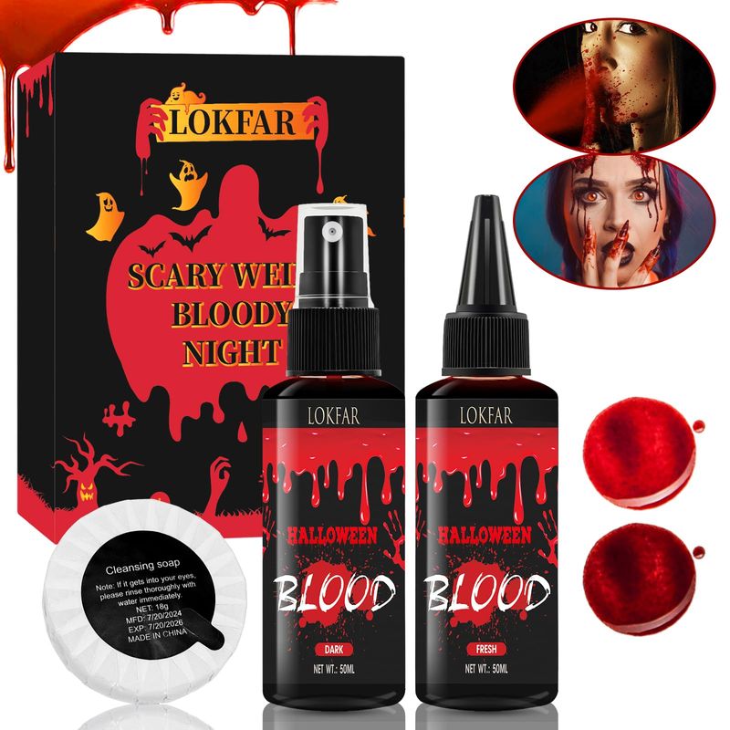 3PCS Halloween Fake Blood Makeup Kit, Fake Blood Spray 50ML + Dripping ...