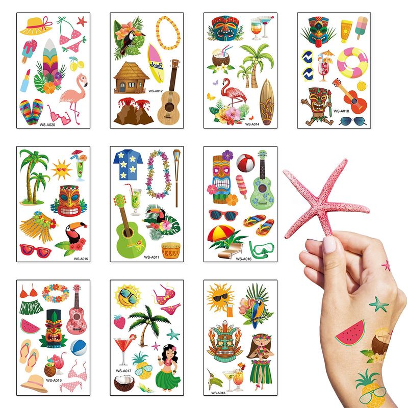 LANGFON 10 Sheet Summer Hawaii Temporary Tattoos Aloha Tropical ...