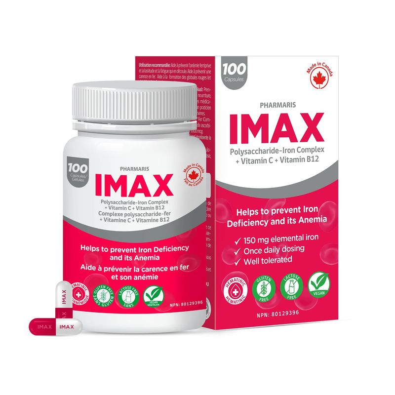 Pharmaris IMAX 150 mg Iron Supplement, 250 mg VIT C, 1000 mcg VIT B12 ...