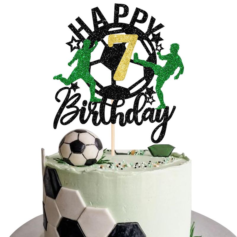 SYKYCTCY 1 Pack Soccer Happy 7th Birthday Cake Topper Sport Soccer Ball ...