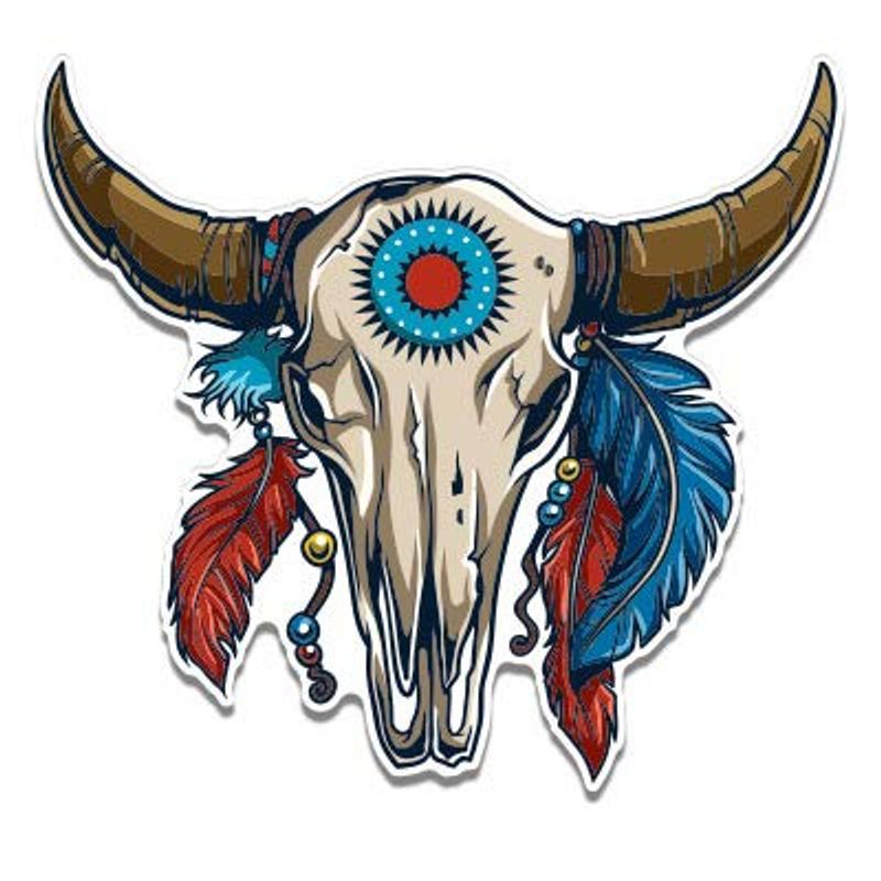 GT Graphics Native American Skull - 5" Vinyl Sticker - for Car Laptop I ...
