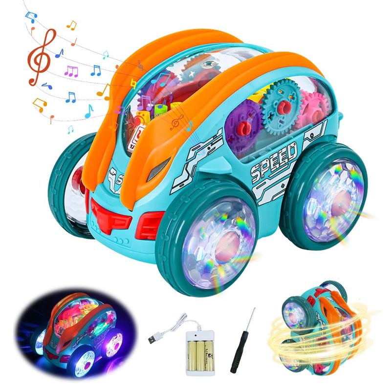 CLIUNT Speedlite Toy Car, 360°Rotating Dynamic Gear-Powered Car with ...