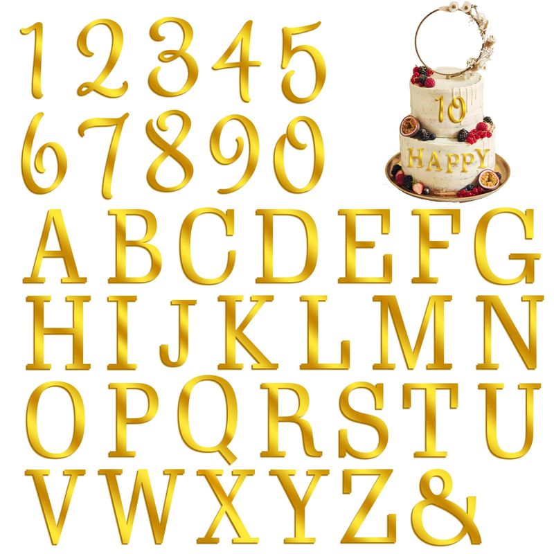 ZEYIYER 37PCS Acrylic Letters for Cake, Gold Letter Cake Topper, Custom ...