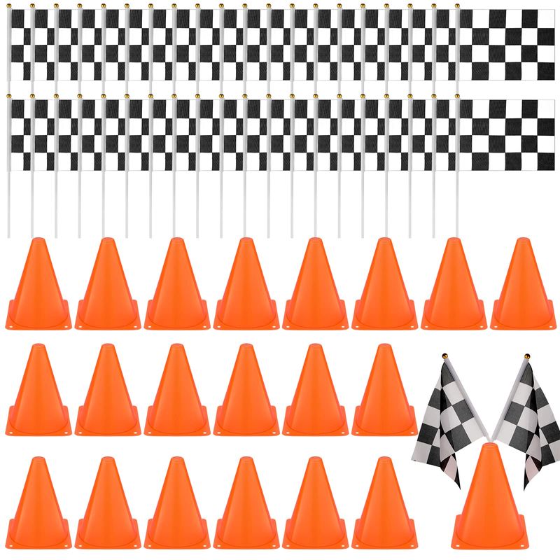 Buryeah 60 Pcs Racing Car Traffic Cones Checkered Flags Sport Training ...