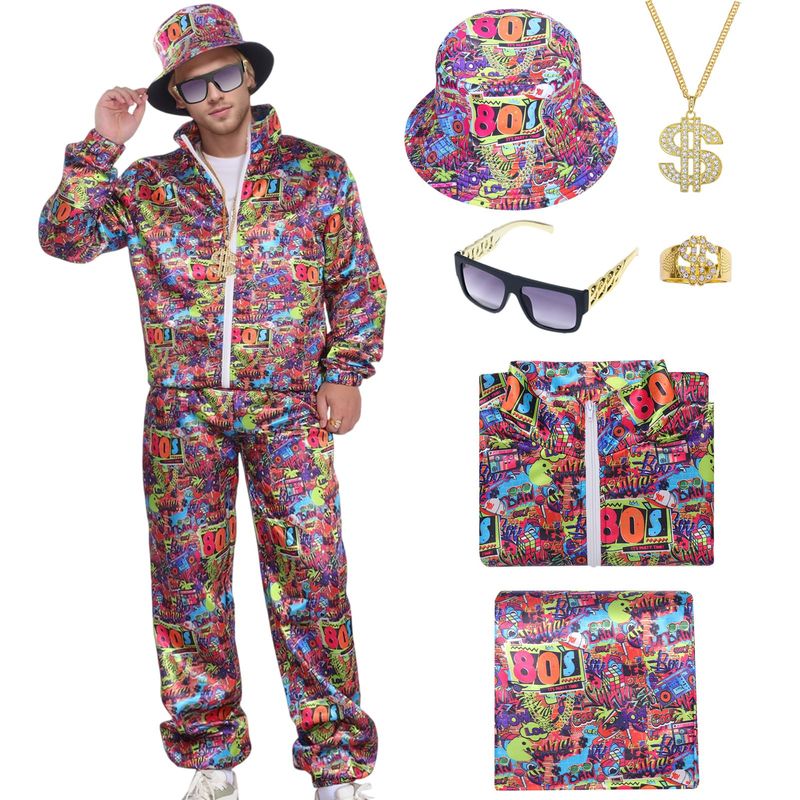 80s 90s Costume Men Women, Retro Fancy Dress Disco Adults Outfit Shell ...
