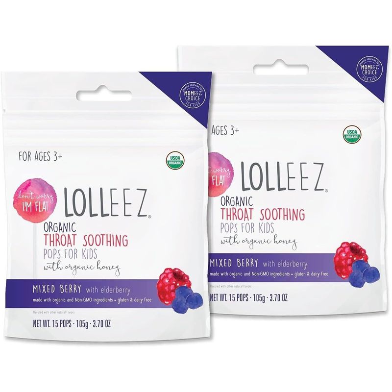 2 PACK Lolleez Organic Lollipops for Sore Throat Relief, Elderberry ...