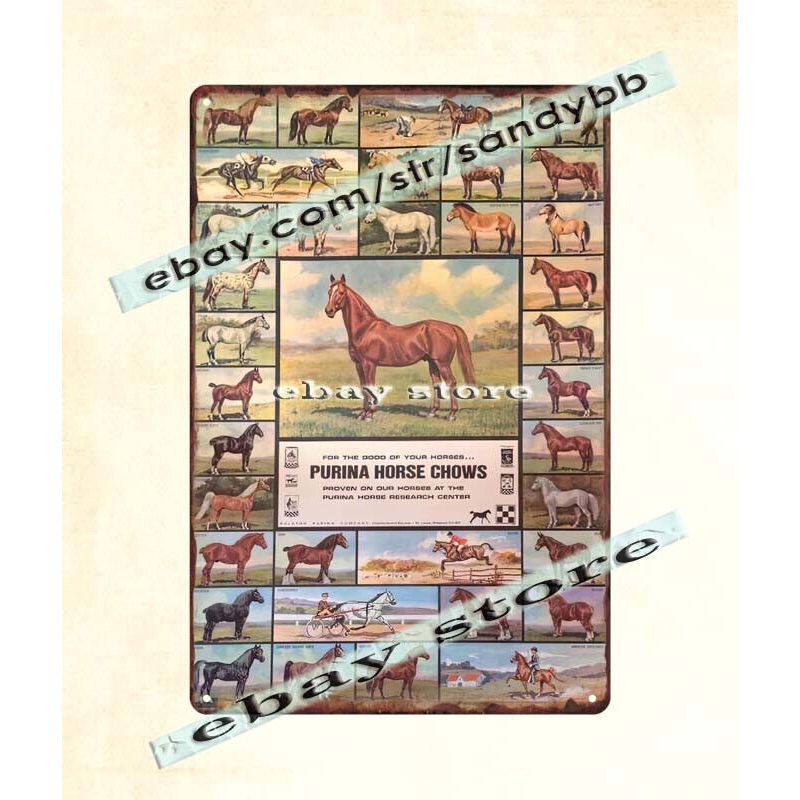 1950s checkerboard livestock feed HORSE CHOWS POSTER tin sign nostalgic ...