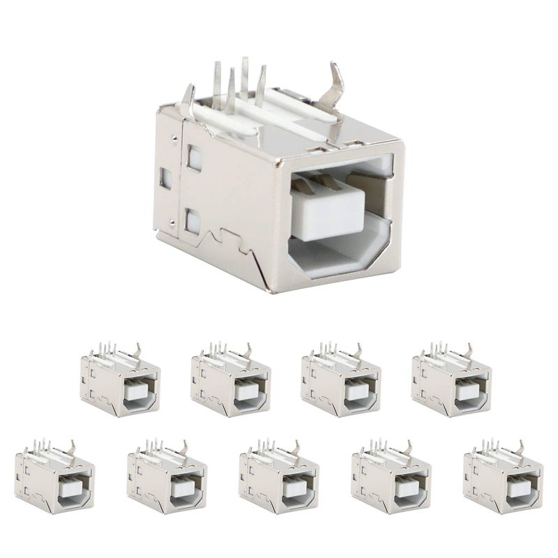 USB Female Type-B Port 4-Pin Right Angle PCB DIP Jack Socket-White 10 ...