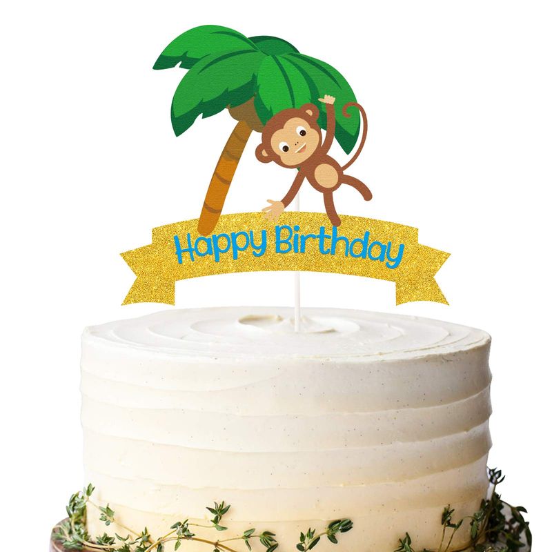 Glitter Monkey Happy Birthday Cake Topper, Monkey Birthday Cake Decor ...
