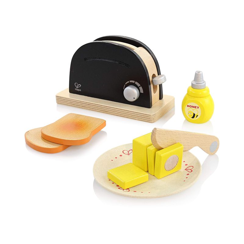 Hape Wooden Black Pop up Toaster Set| Pretend Play Kitchen Playset with ...