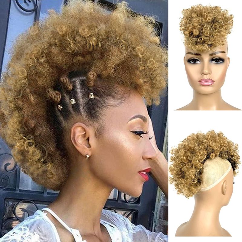 Afro Puff Mohawk Ponytail Short Afro Kinky Curly Hair Bun Warp Hair ...