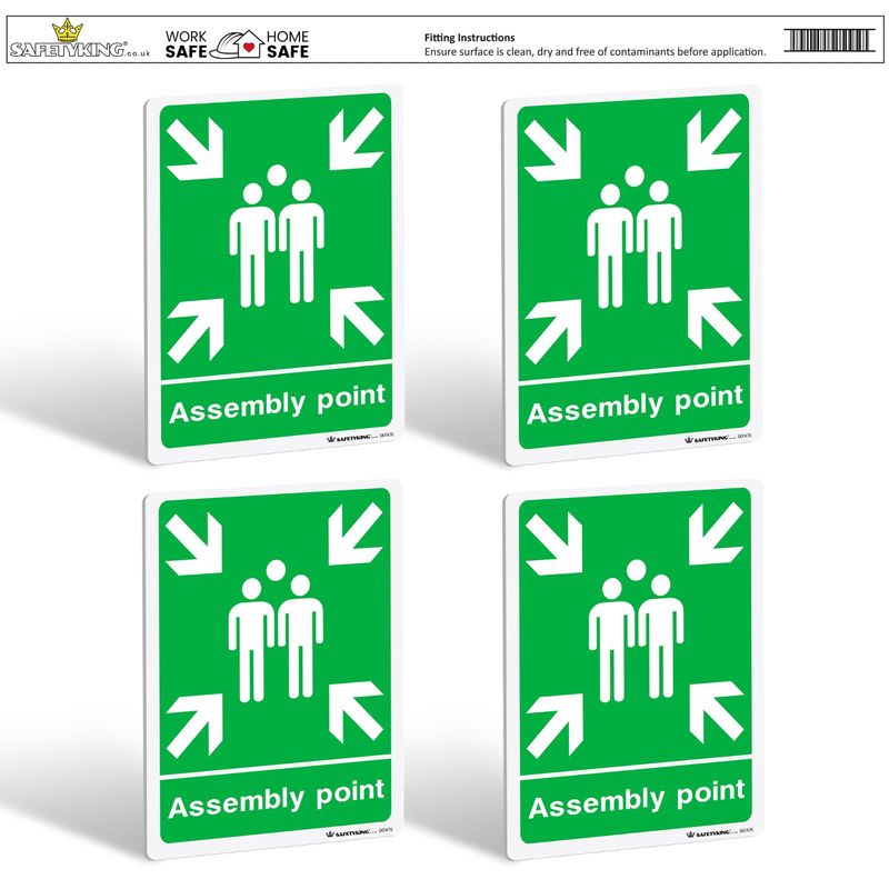 SAFETYKING® 4 pcs Fire Assembly Point Sign 1mm Rigid PVC Signs -L 30cm ...