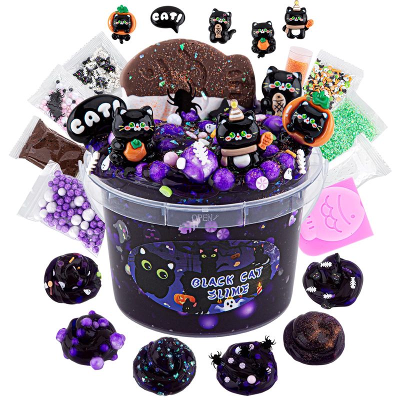 300ml Black Cat Slime with Clay, Dark Purple Clear Slime Kit for Girls ...