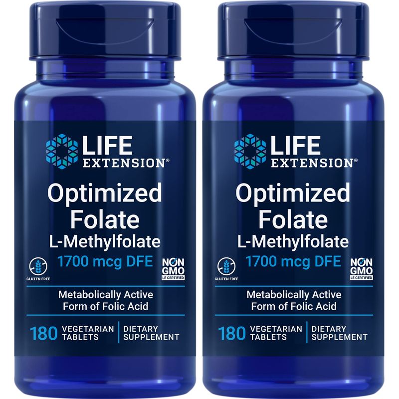 Life Extension Optimized Folate (L-Methylfolate) 1700 mcg DFE, 180 Veg ...
