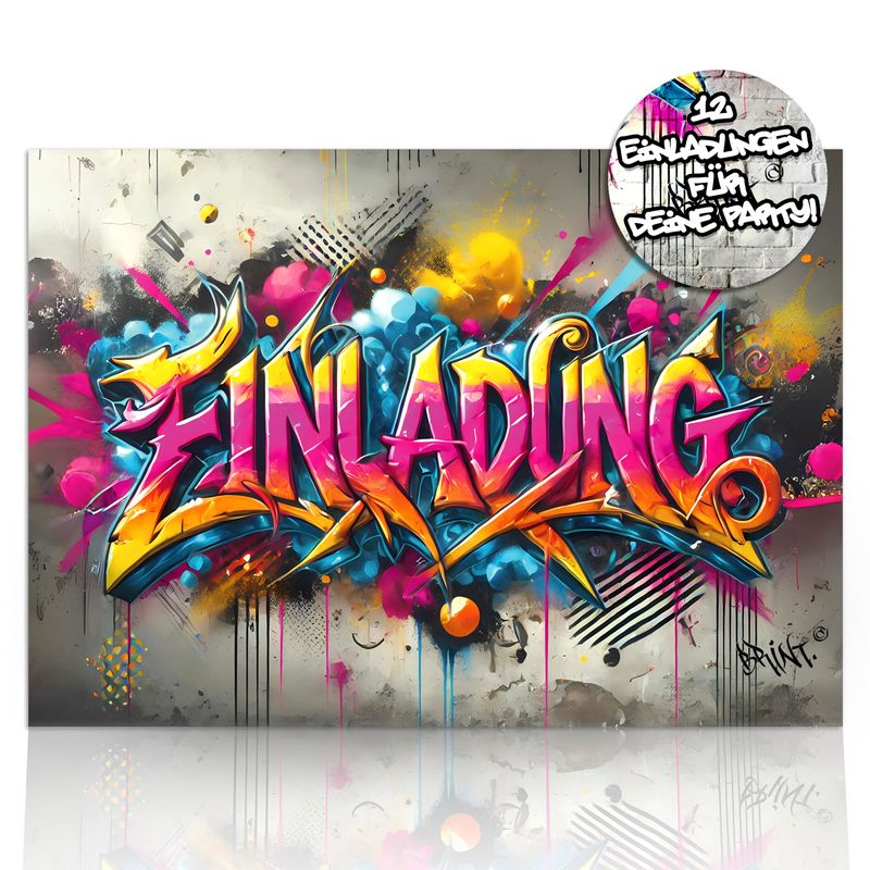 brint.® 12 x Invitation Cards Children's Birthday Boy & Girl Graffiti ...