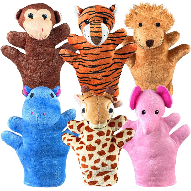 6 PCS Hand Puppets Set Animal Plush Puppet Elephant Tiger Giraffe ...