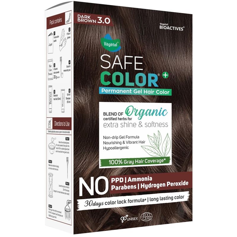 Vegetal Safe Color+ Organic Permanent Gel Hair Color, Dark Brown 3.0 ...