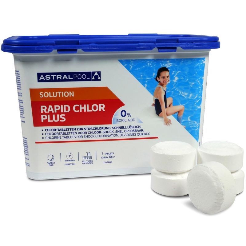 Astral Pool Rapid Chlorine Plus 1 kg Quick Dissolving Chlorine Fixtab 30 g for Shock ...