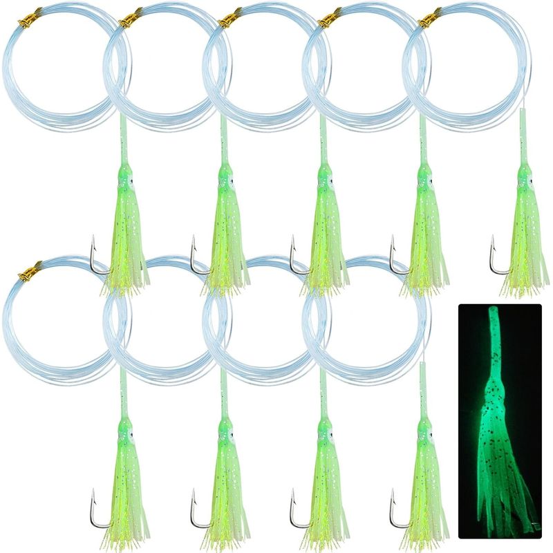 JSHANMEI Fishing Squid Skirt Octopus Bait Rigs Set, 10pcs Glow in The Dark Saltwater Trolling ...