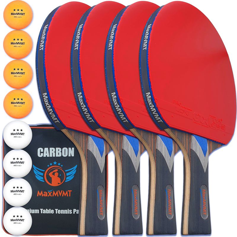 MaxMVMT Ping Pong Paddle Set of 4 - Carbon Fiber 7 Ply Rackets - 2 ...