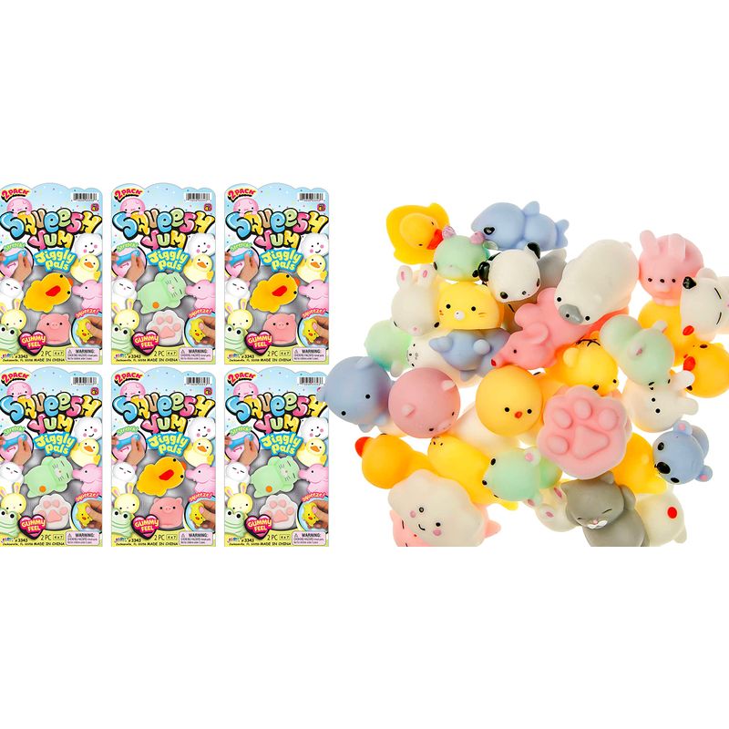 JA-RU Mochi Squishy Animals Jiggly Toys (6 Pack, 12 pcs) Mini Desk Pet Kawaii Squishies. Cute ...