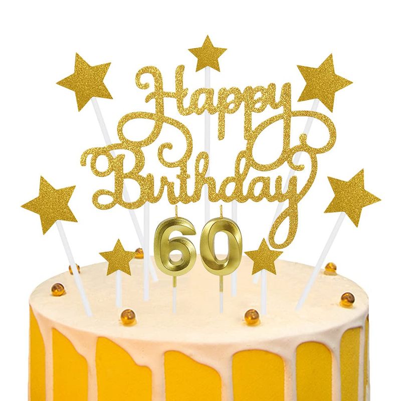 Lifreer 60th Gold Cake Decorations Including Happy Birthday Cake ...