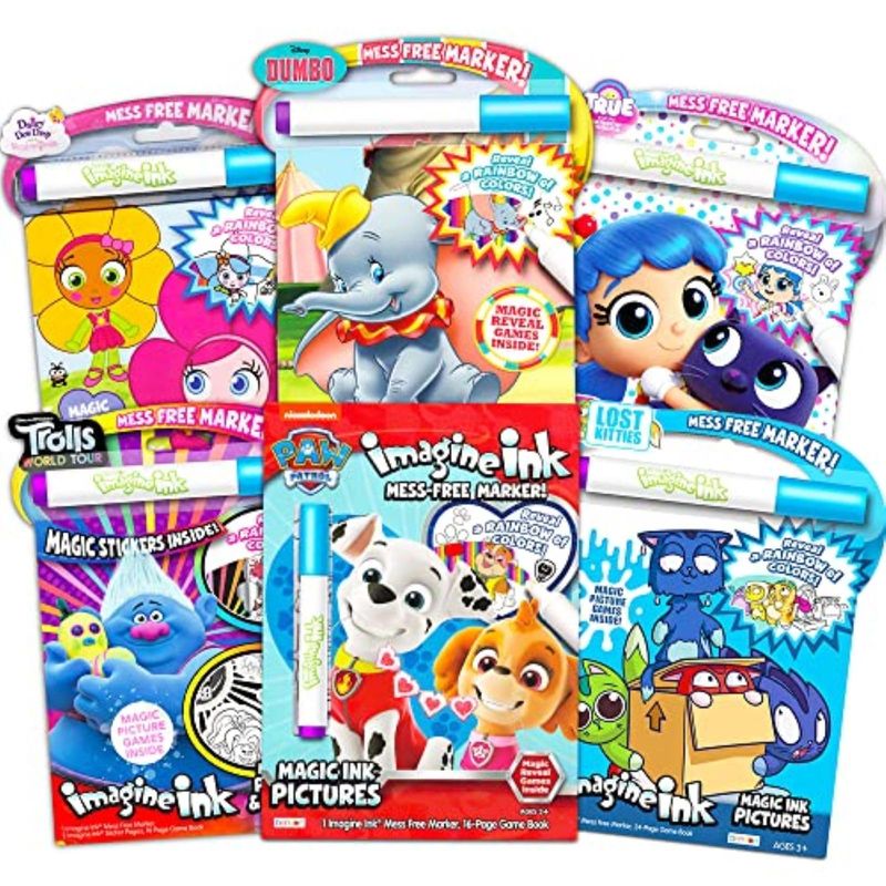 Imagine Ink Coloring Book Set for Girls (Bundle Includes 6 No Mess ...