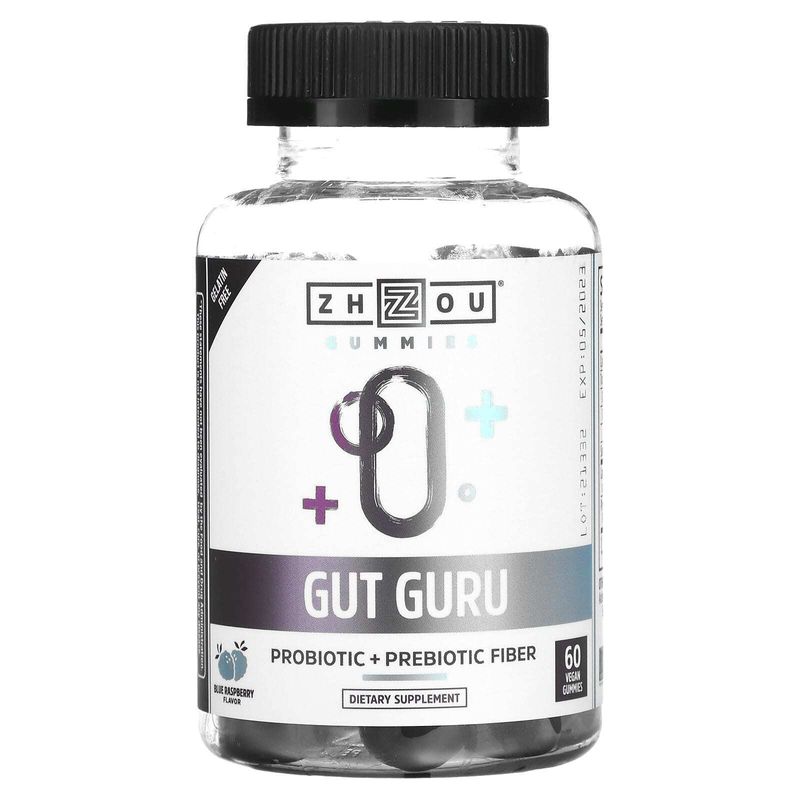 2 X Zhou Nutrition, Gut Guru, Blue Raspberry, 60 Vegan Gummies - Online ...