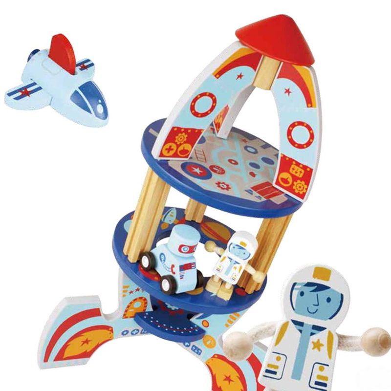Kidoz Children Wooden Rocket Toys Playset, Space Rocket and Crew ...