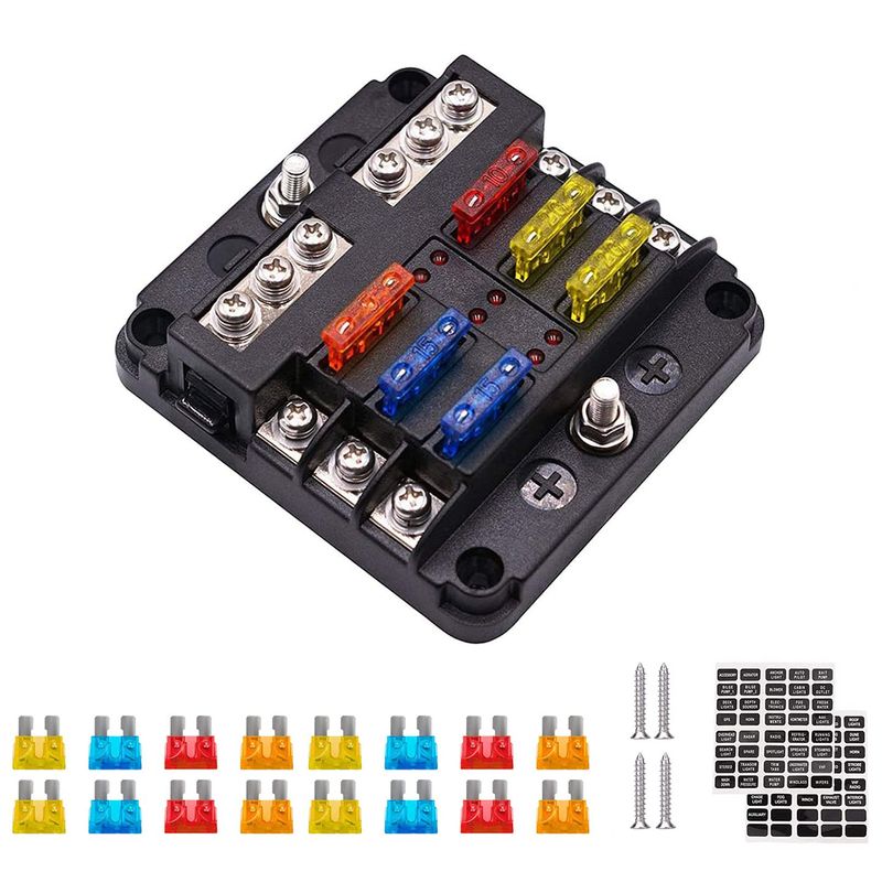 YOUTALLY Grounded 6 Way Fuse Block, 6 Circuit ATC / ATO Fuse Box Holder ...