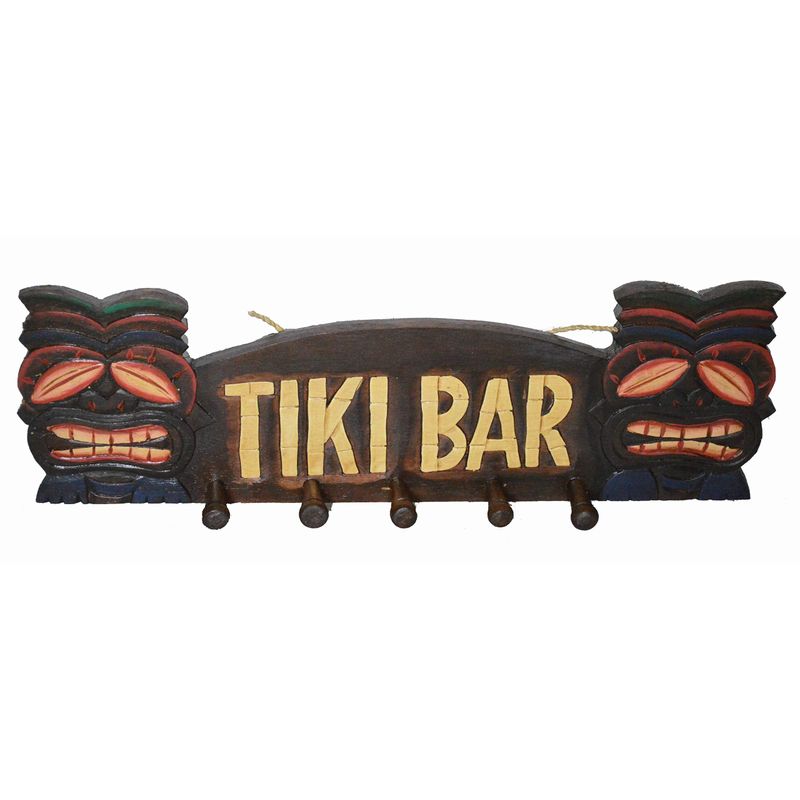 WorldBazzar Hand Carved TIKI BAR With TWO MASKS beach Towel Hanger ...