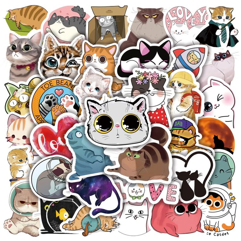 50pcs Cute Cat Stickers, Vinyl Waterproof Aesthetic Stickers Decals for ...