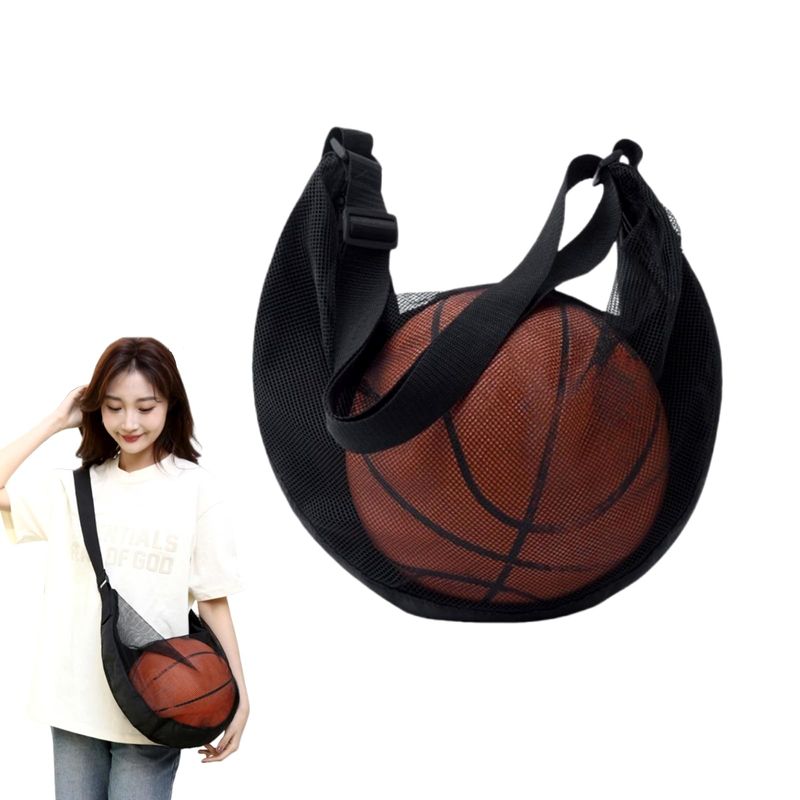 Hybursky Mesh Basketball Bag Black Storage Net Shoulder Bag for Ball ...