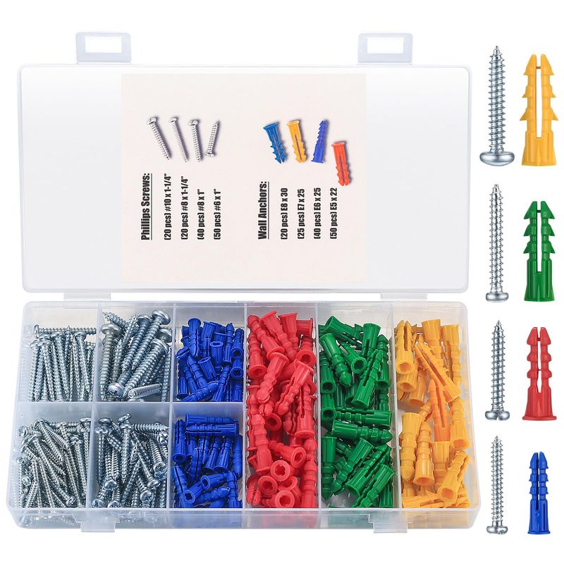 Masonry Screws and Wall Plugs Set, 265 Pcs Wall Plugs and Screws Set ...
