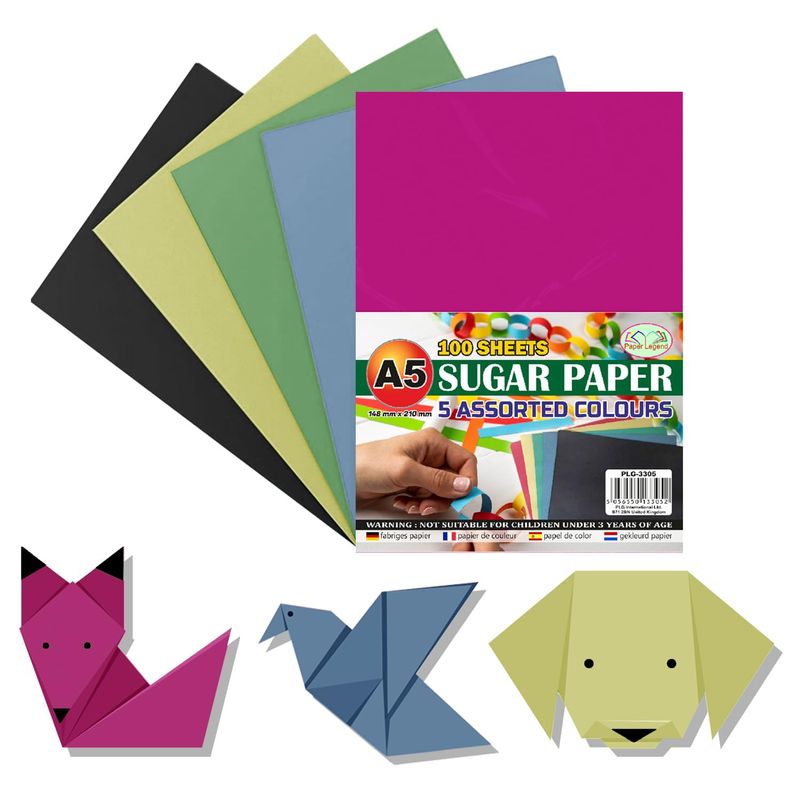 A5 Recycled Assorted Colour Sugar Paper 70 GSM 100 Sheets (Set of 15 ...