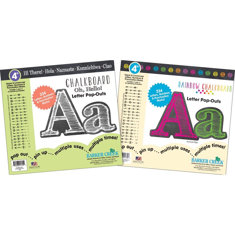 Barker Creek Letter Pop-Outs, 4" Chalkboard and 4” Rainbow Chalk, 2 ...