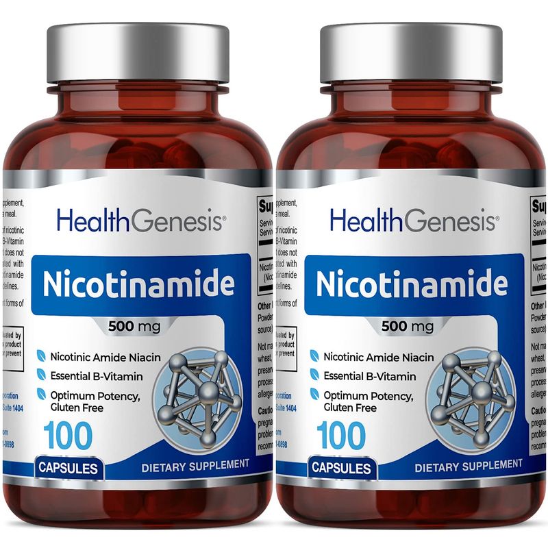 B-3 Nicotinamide 500 mg 100 Caps 2 Pack - Nicotinic Amide Niacin ...