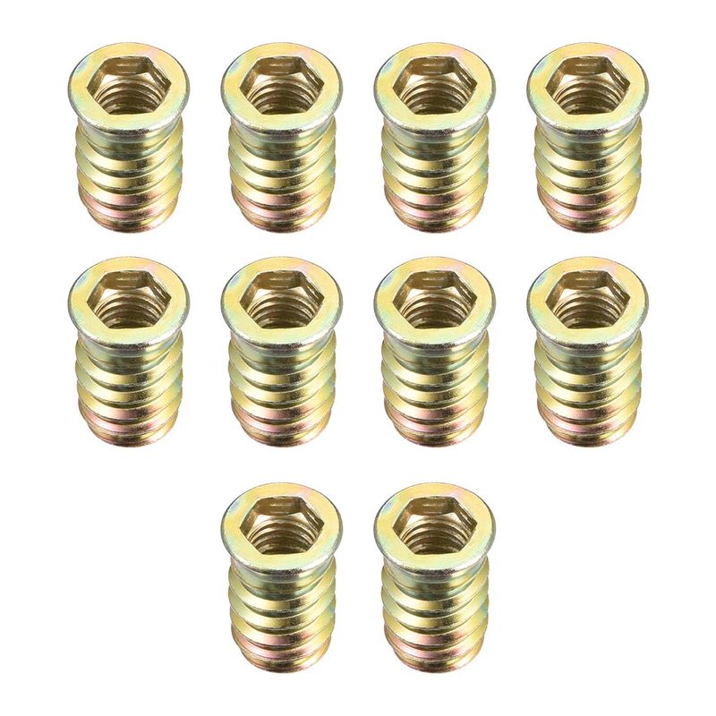 sourcing map Wood Furniture M10x25mm Threaded Insert Nuts Interface Hex Socket Drive 10pcs ...
