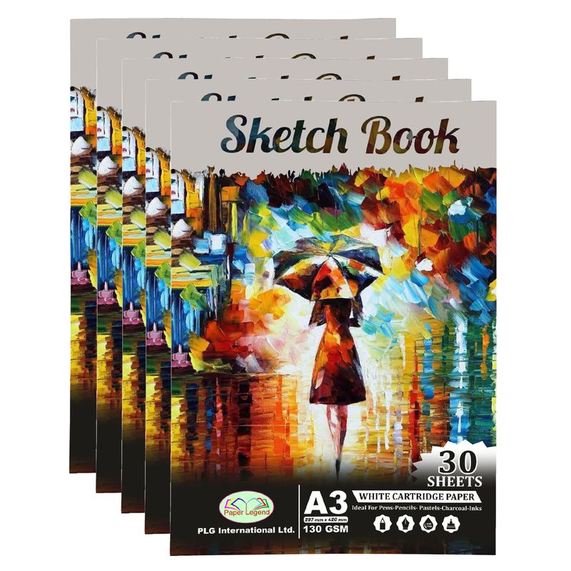(Set of 5) A3 Large Sketchbook Staple Bound Doodle Pad Sketch Pads 30 ...