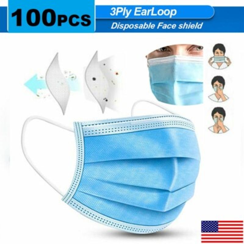 100pcs 3-Ply Layers Face Medical Disposable Mask Mouth Cover Shield ...