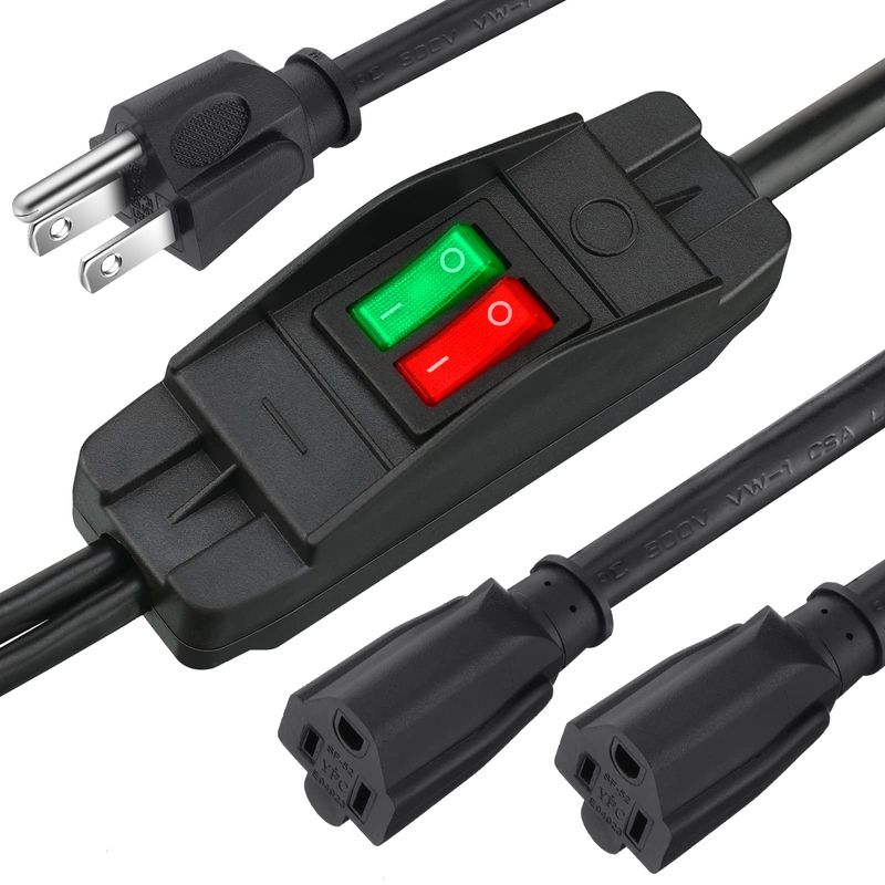 Power Cord Extension Y Splitter with ON Off Switch Plug Splitter 2 Way ...