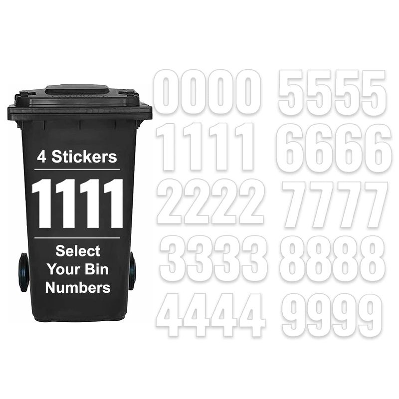 Pack of 4 Plain White Bin Numbers for Wheelie Bins Waterproof Number ...