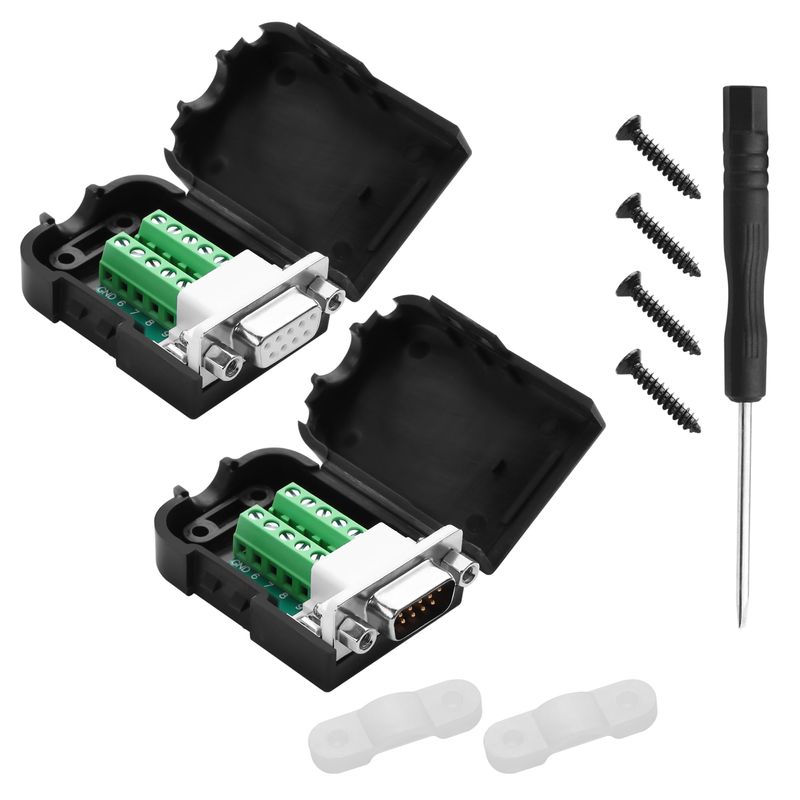 YACSEJAO 1 Pair DB9 Breakout Connector RS232 D-SUB 9-Pin Port Male ...