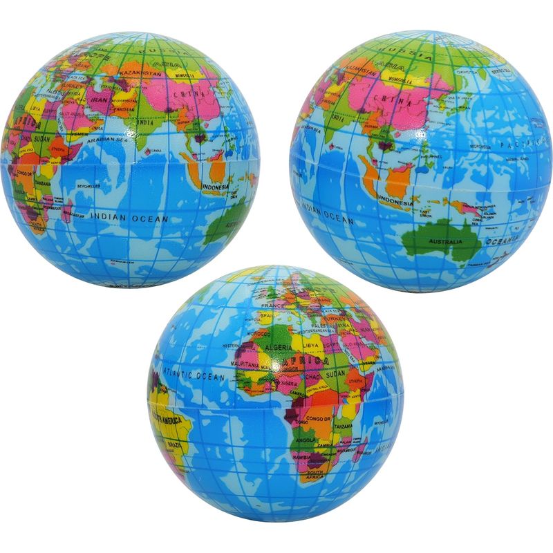 Squeeze Foam Globe Ball Pack of 3 - Lightweight, Planet Earth, Sensory ...