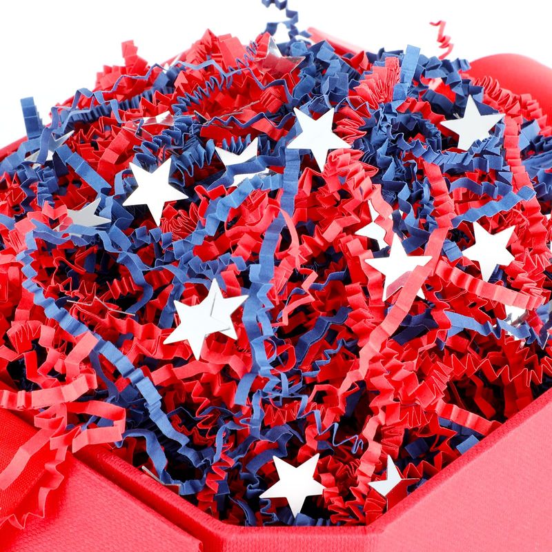 Pasimy 2 LB Patriotic Grass Basket Filler Red Blue Crinkle Cut with ...
