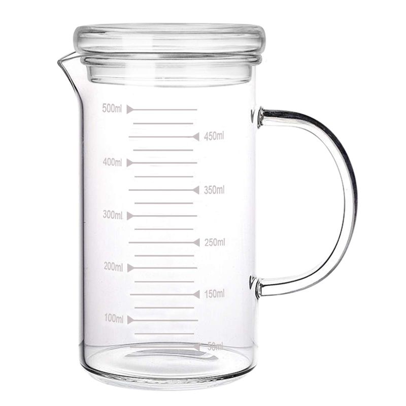 500ml Glass Measuring Cup with Lid Heat Resistant Handle Measured ...